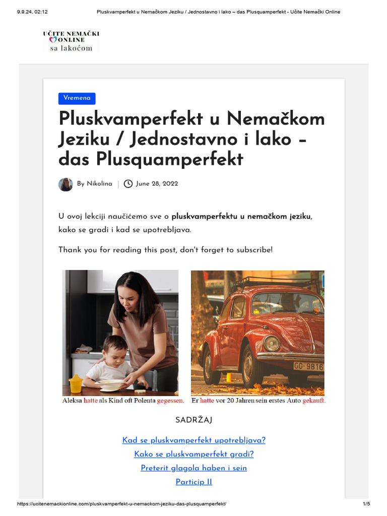 Pluskvamperfekt U Nemačkom Jeziku - Jednostavno I Lako - Das Plusquamperfekt - Učite Nemački ...