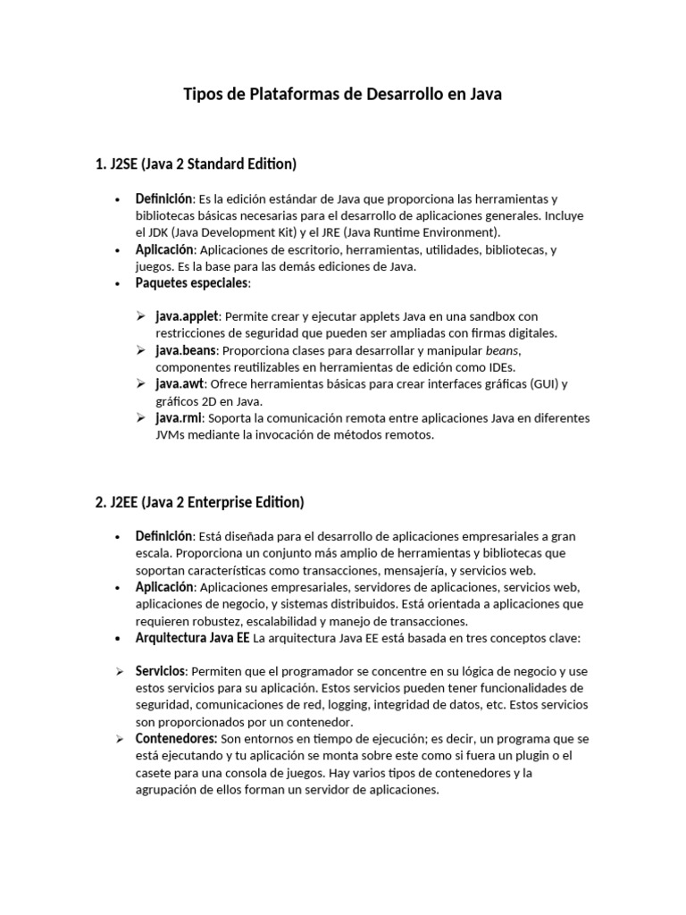 Tipos de Plataformas de Desarrollo en Java | PDF
