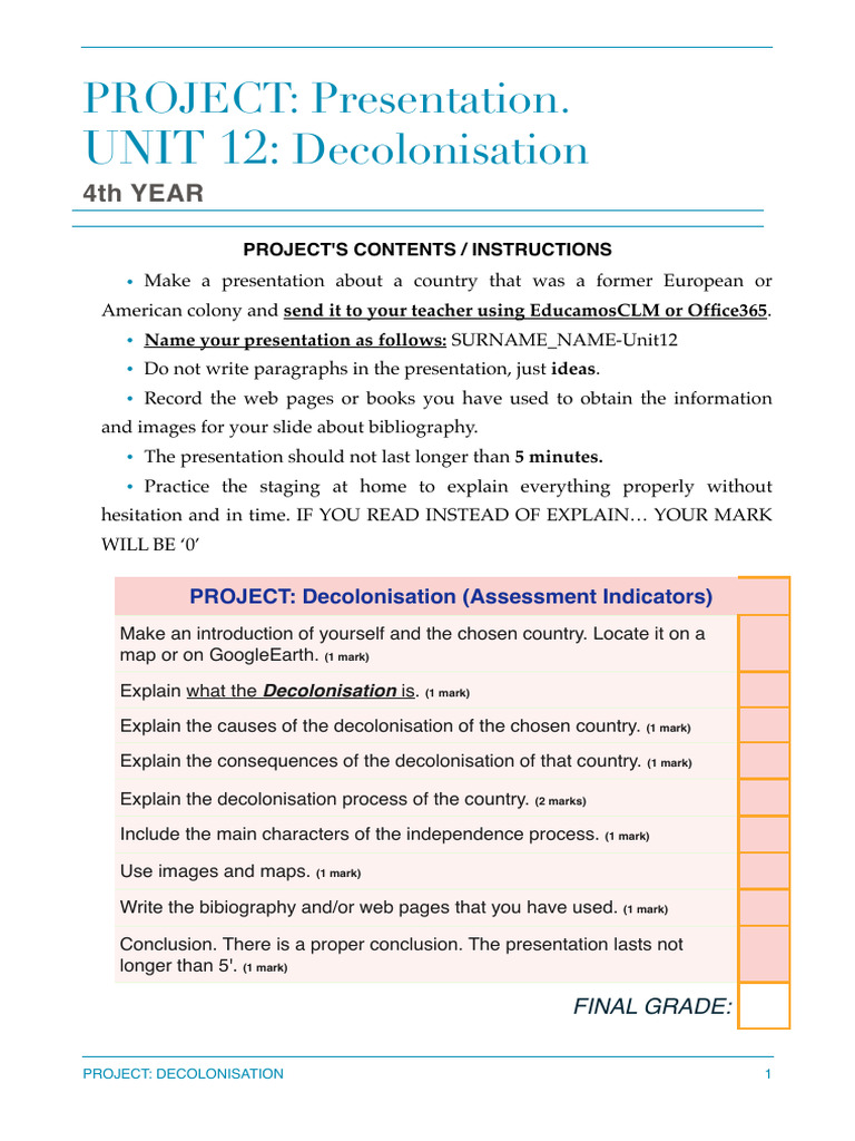 PROJECT UNIT 12 Decolonisation | PDF