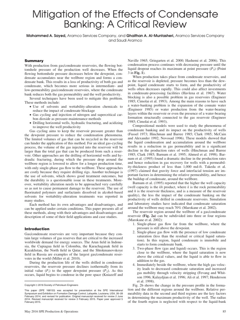 Mitigation of The Effects of Condensate Banking A Critical Review | PDF