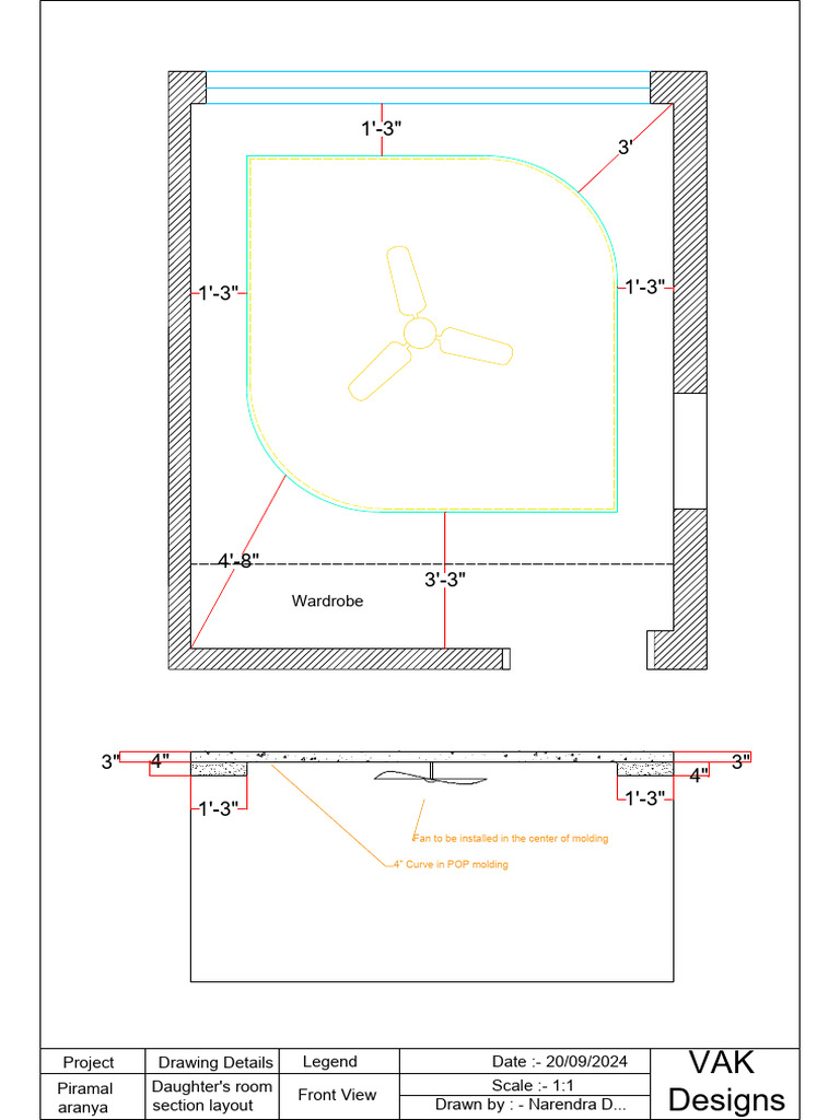 daughters bedroom false ceiling section plan | PDF