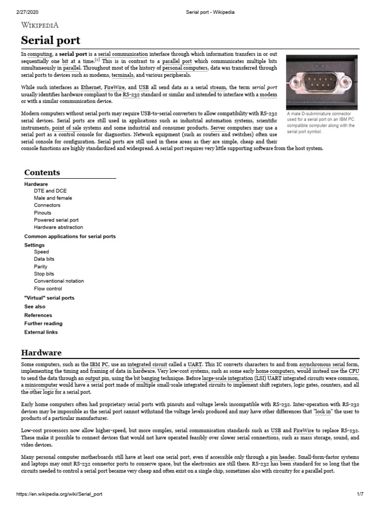 Serial Port - Wikipedia | PDF