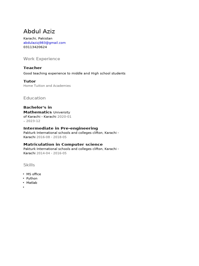 Abdul Aziz: Work Experience | PDF