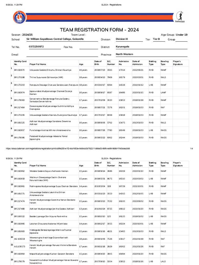 SLSCA - Registrations | PDF