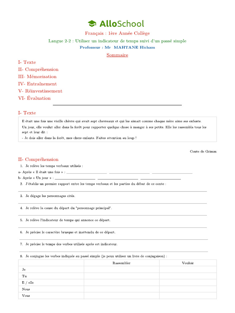 Langue 2 2 Utiliser Un Indicateur de Temps Suivi D Un Passe Simple | PDF