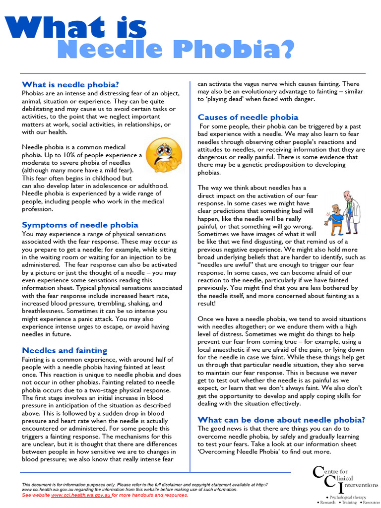 Anxiety Information Sheet - 13 - What Is Needle Phobia | PDF