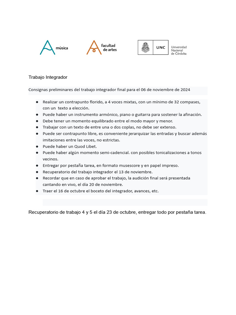 Trabajo Integrador. Consignas Generales | PDF