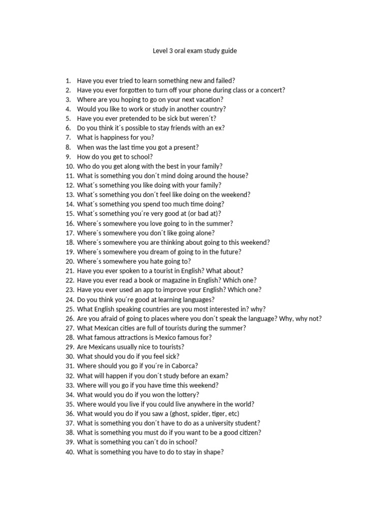 Level 3 Oral Exam Study Guide | PDF