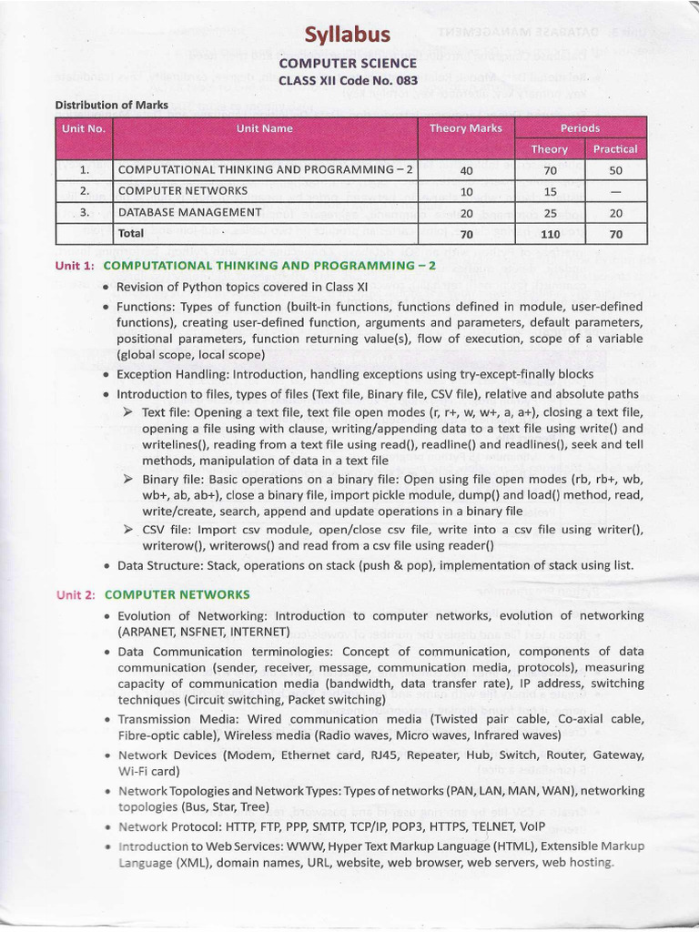 cs12 Syllabus Page 1 | PDF