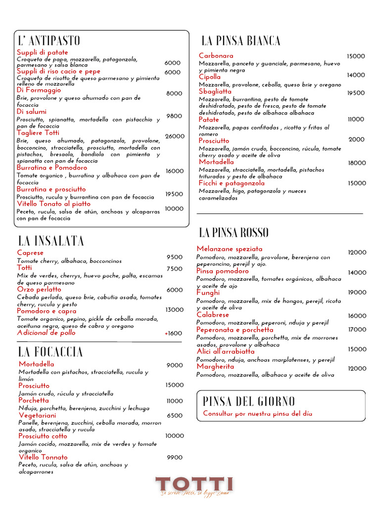Menu Totti 2024 | PDF