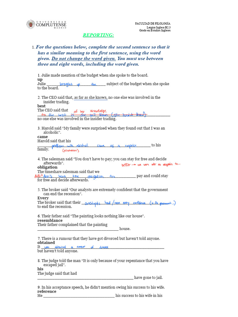 Reporting Sentences | PDF