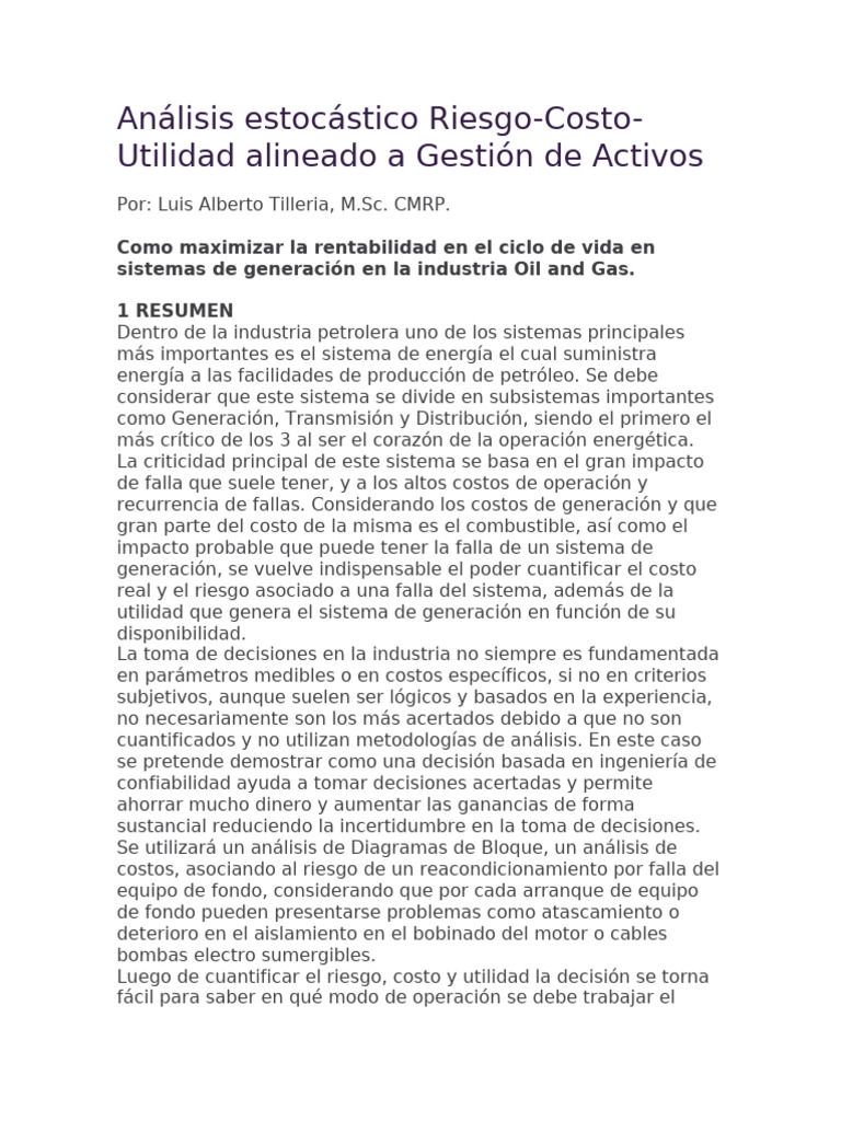ANALISIS ESCOTASTICO DE RIESGO COSTO UTILIDAD | PDF