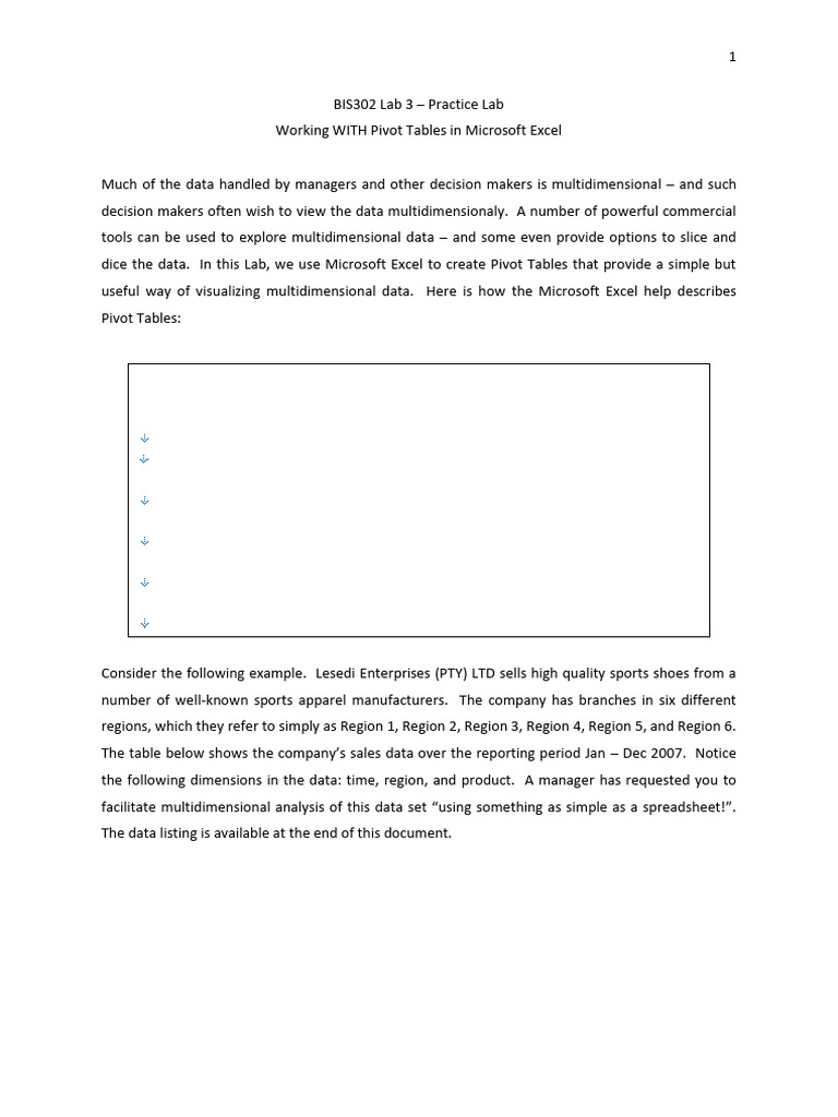 BIS302 Lab3 Pivot Table Reports | PDF | Computing | Data Management