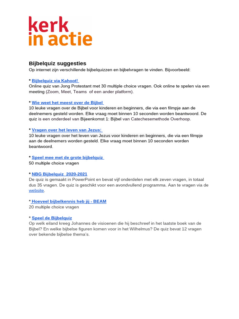 Bijbelquiz - Suggesties | PDF