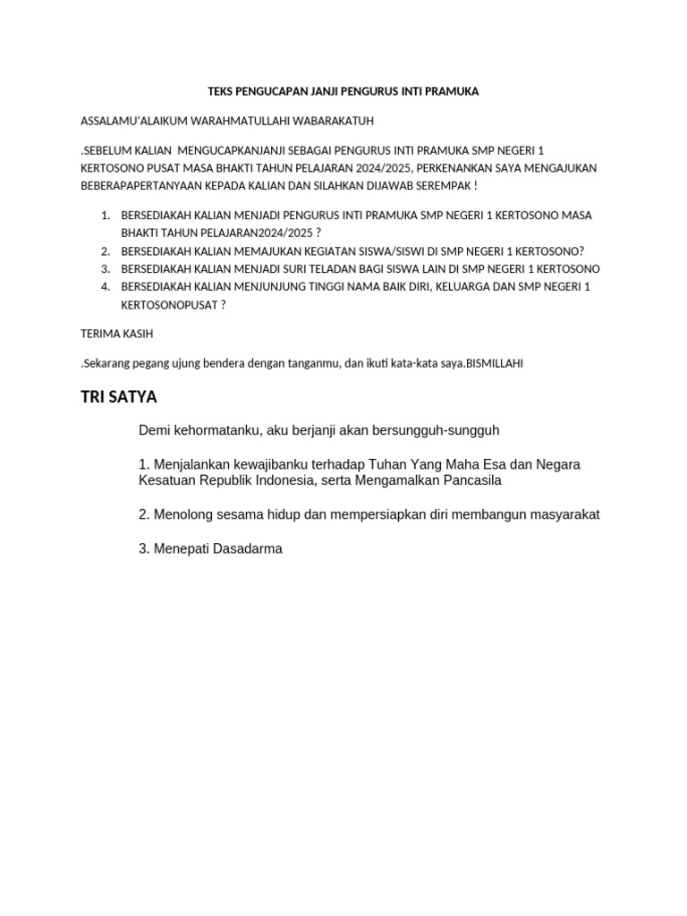 TEKS JANJI PRAMUKA 2 | PDF