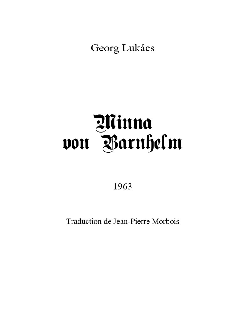 Georg Lukács, Minna Von Barnhelm (1963) | PDF
