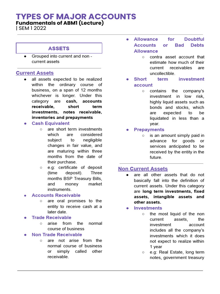 Types of Major Accounts | PDF