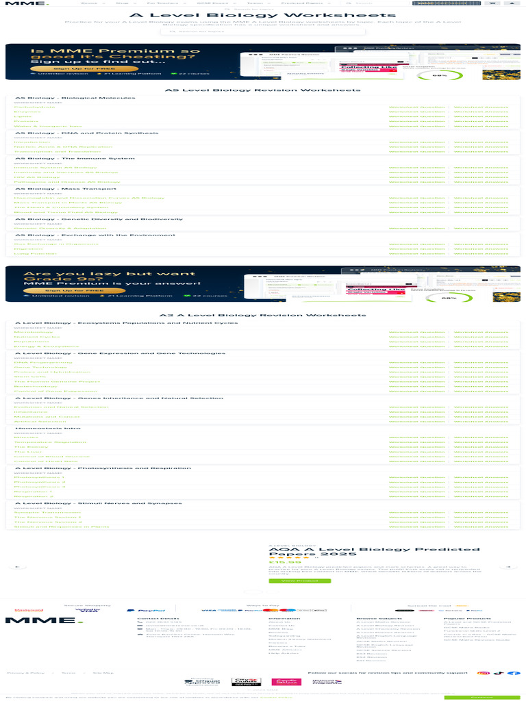 A Level Biology Worksheets MME | PDF