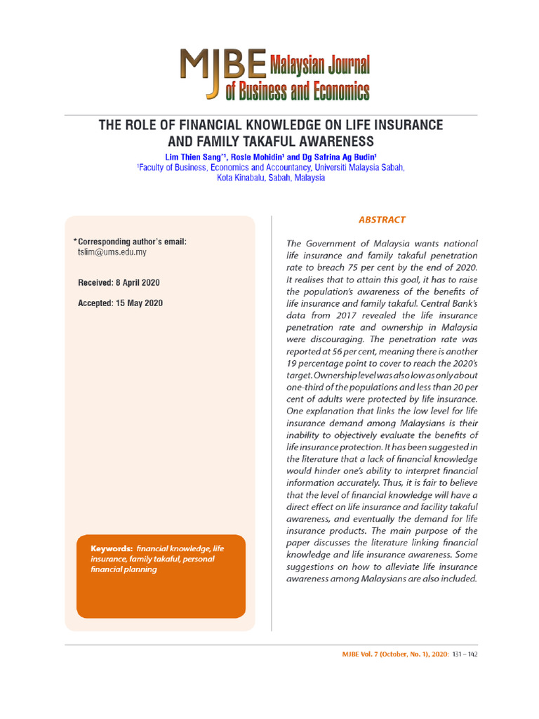 View of The Role of Financial Knowledge On Life Insurance and Family ...