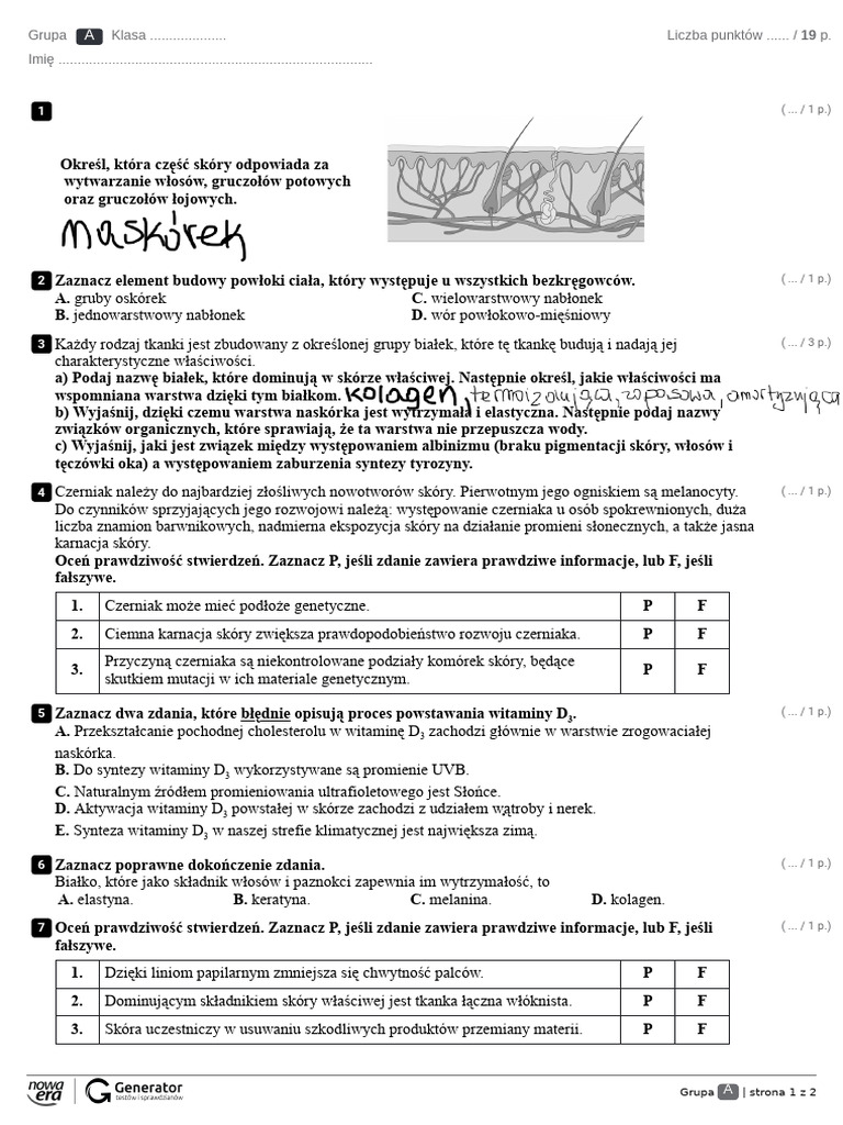 Test R2. Układ Powłokowy Test (Z Widoczną Punktacją) | PDF