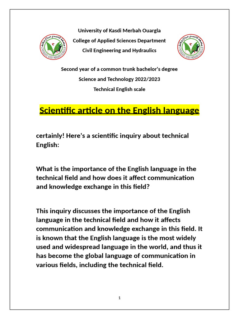 Scientific Article On The English Language | PDF