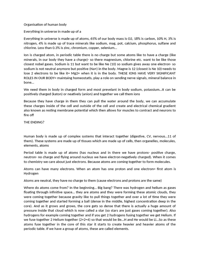 Organisation of human body | PDF