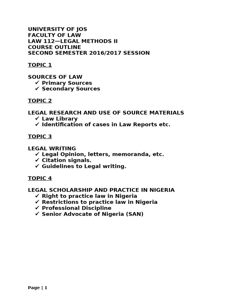 Legal Method Ii Lecture Notes | PDF
