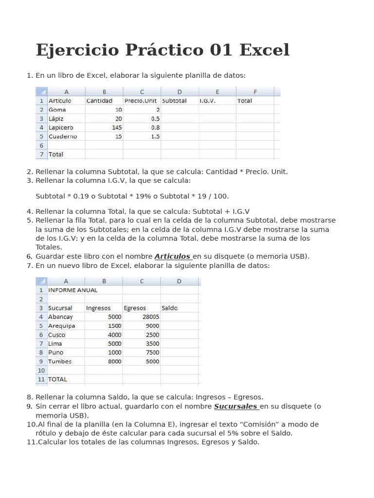 Ejercicios Excel 1y2 | PDF