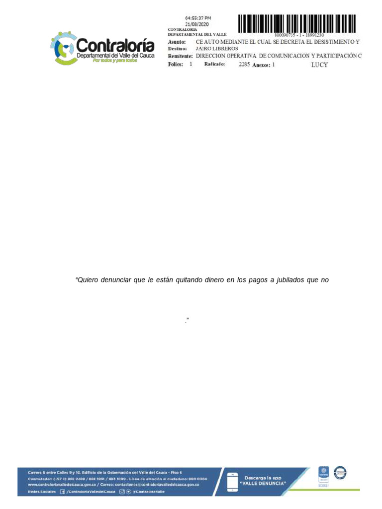 Auto Mediante El Cual Se Decreta El Desistimiento y Se Ordena El ...
