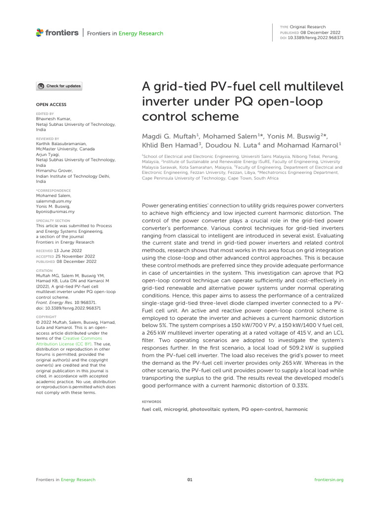 A Grid-Tied PV-fuel Cell Multilevel Inverter Under | PDF | Power ...