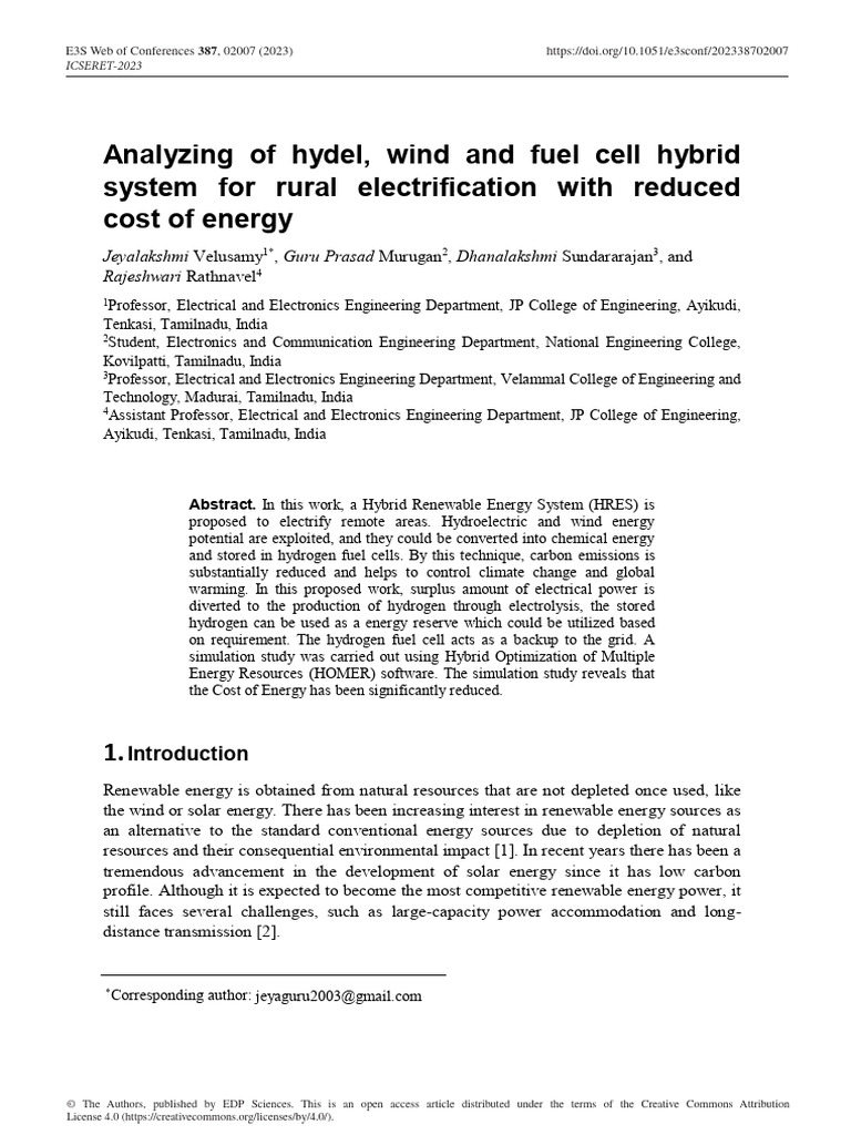 Analyzing of Hydel Wind and Fuel Cell Hybrid Syste | PDF | Wind Power ...