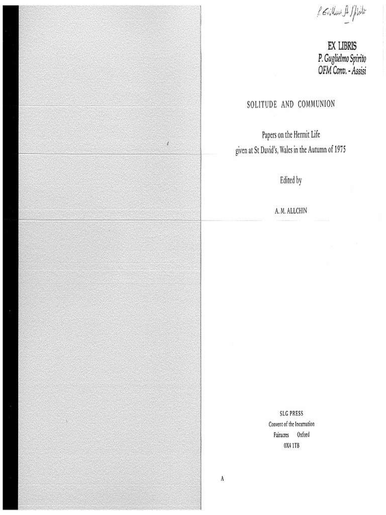 Allchin, A.M., Solitude and Communion, Oxford, Convent of Incarnation ...