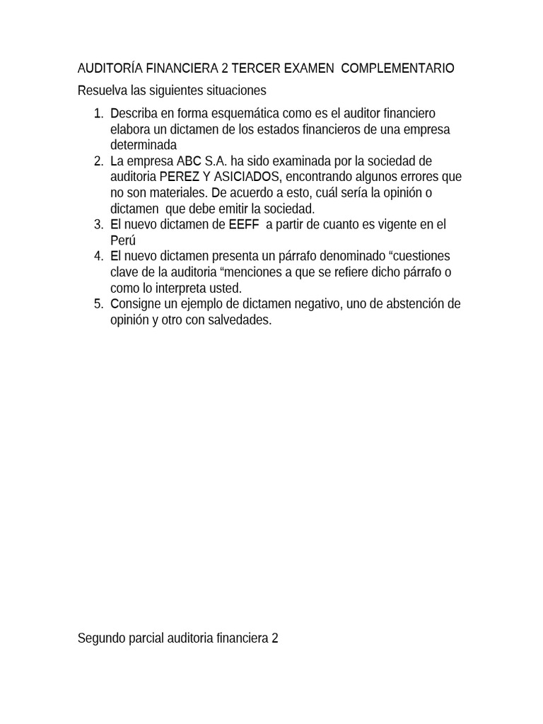 Auditoría Financiera 2 Tercer Examen Complementario | PDF