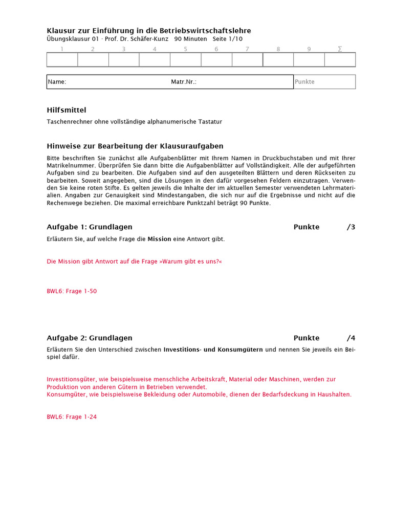 BWL Klausur 01 LSG | PDF