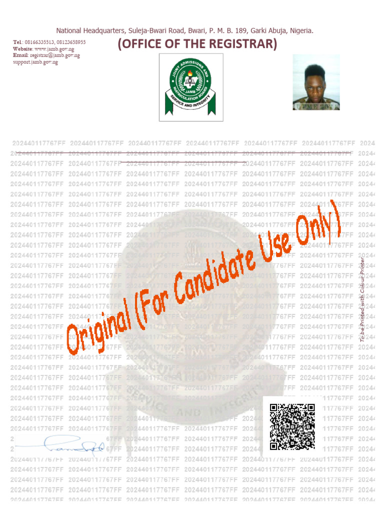 RPT Admission Letter UTME | PDF