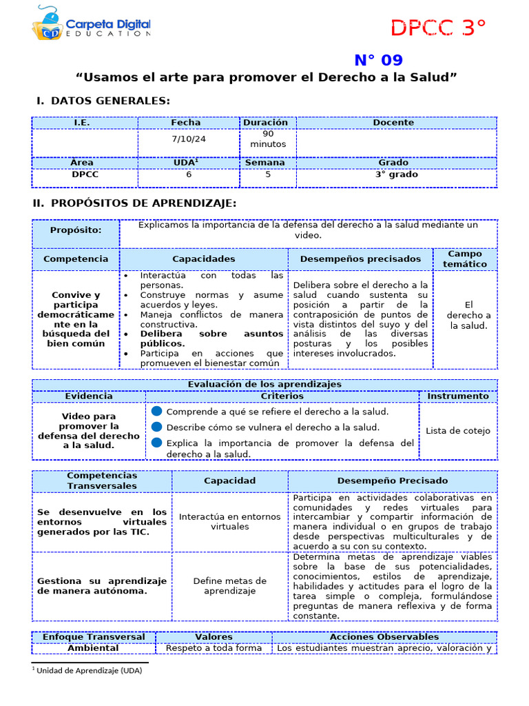 Sesión 9 - Usamos El Arte para Promover El Derecho A La Salud - DPCC 3ro | PDF