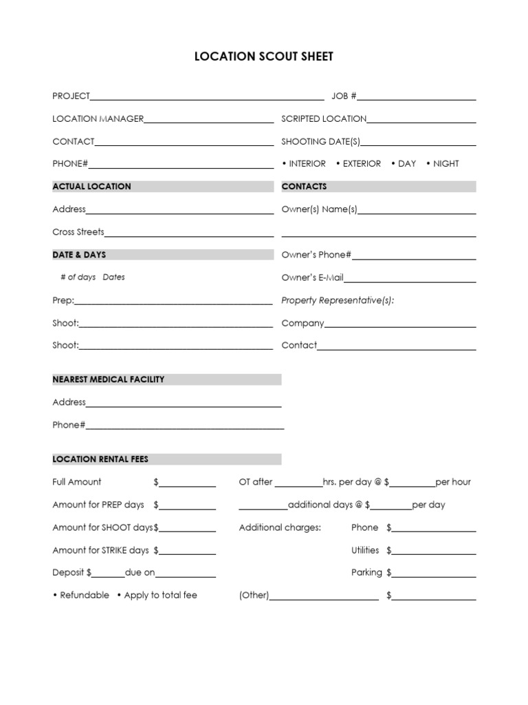 Location Scout Info Sheet | PDF