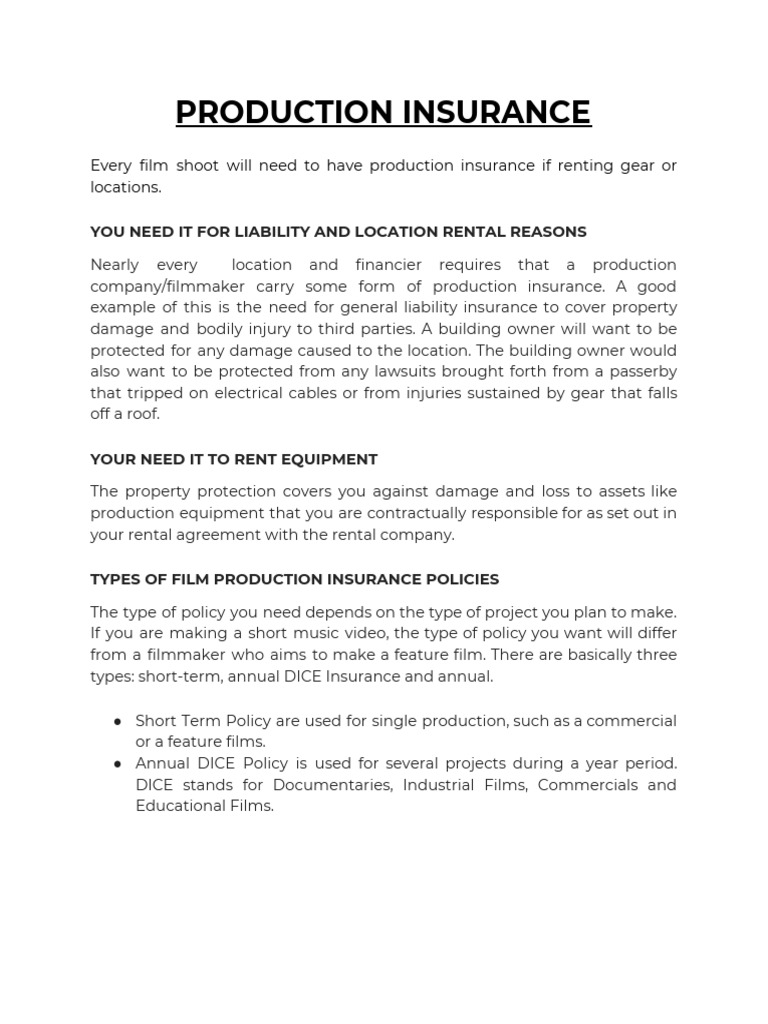 PRODUCTION INSURANCE - OVERVIEW (1) | PDF