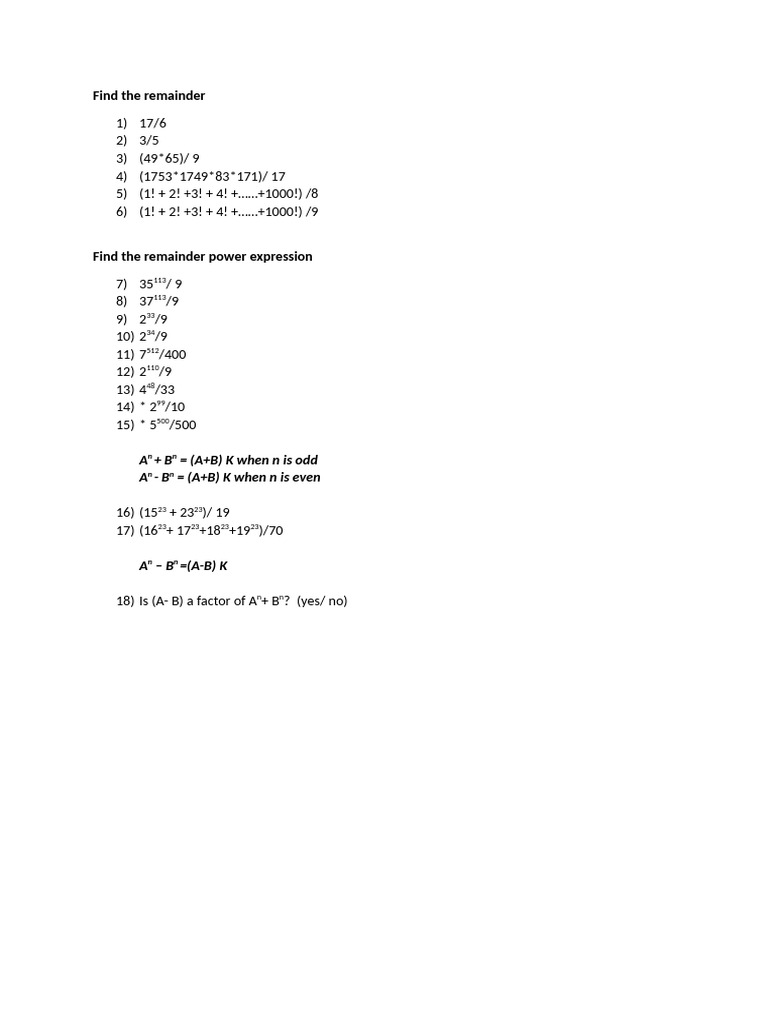 Remainders - Number System | PDF