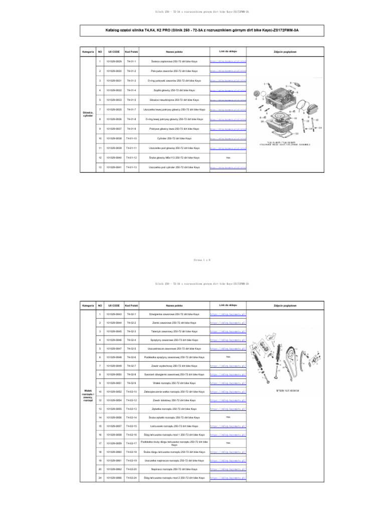 Katalog Części Silnika T4, K4, K2 PRO (Silnik 250-73-3A) - ZS172FMM-3A | PDF