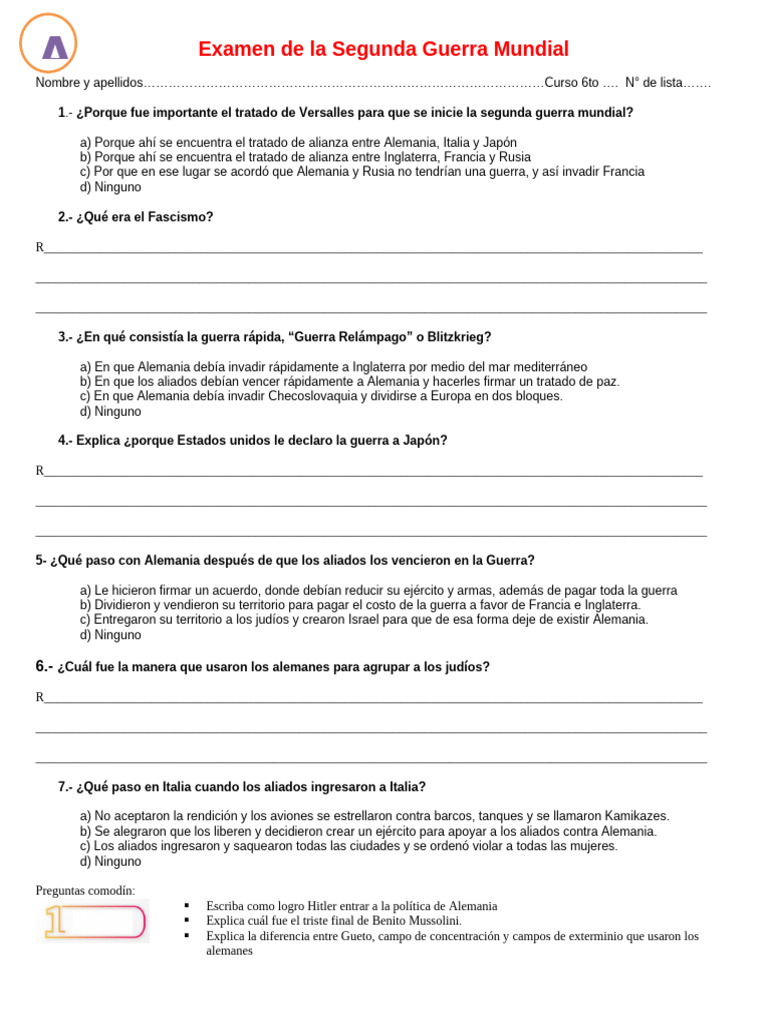 Examen 2da Guerra Mundial | PDF