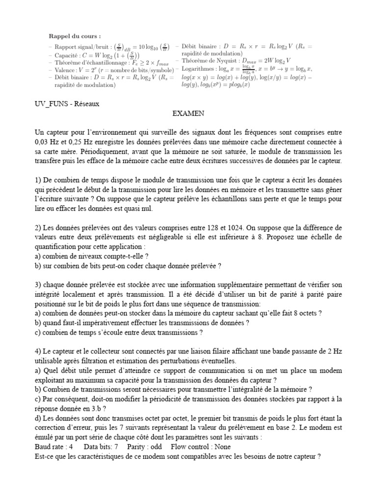 Examen UV FUNS Reseaux | PDF