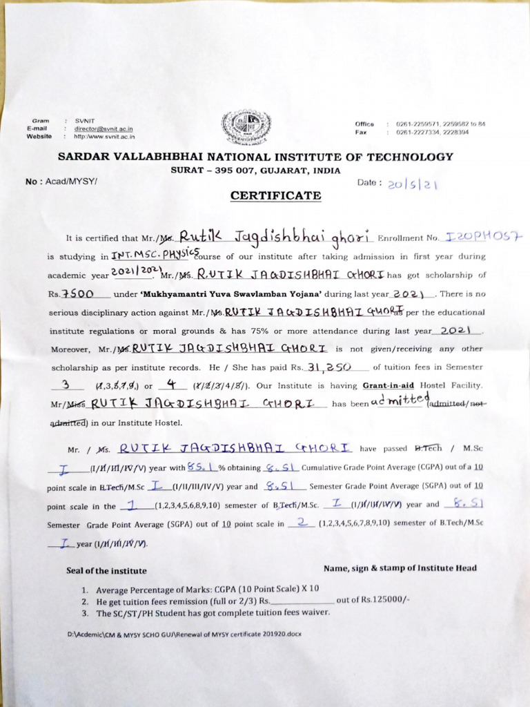 Mysy Renewal Certificate I20PH057 | PDF