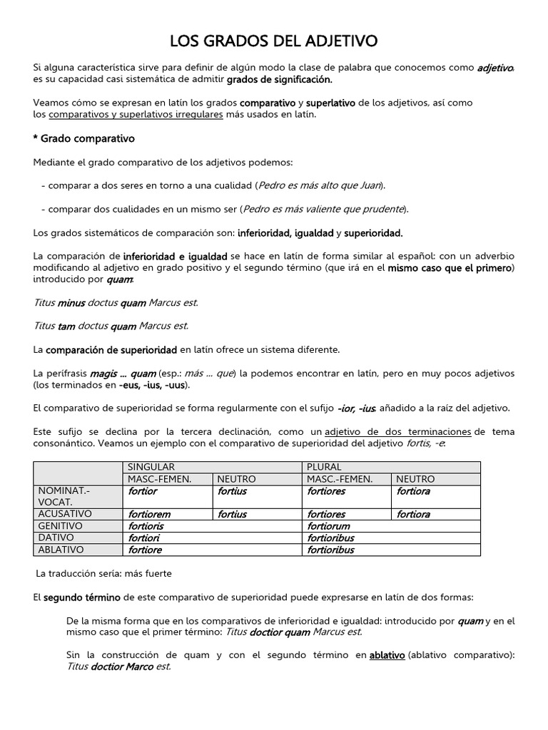 Los Grados Del Adjetivo | PDF | Adjetivo | Lingüística