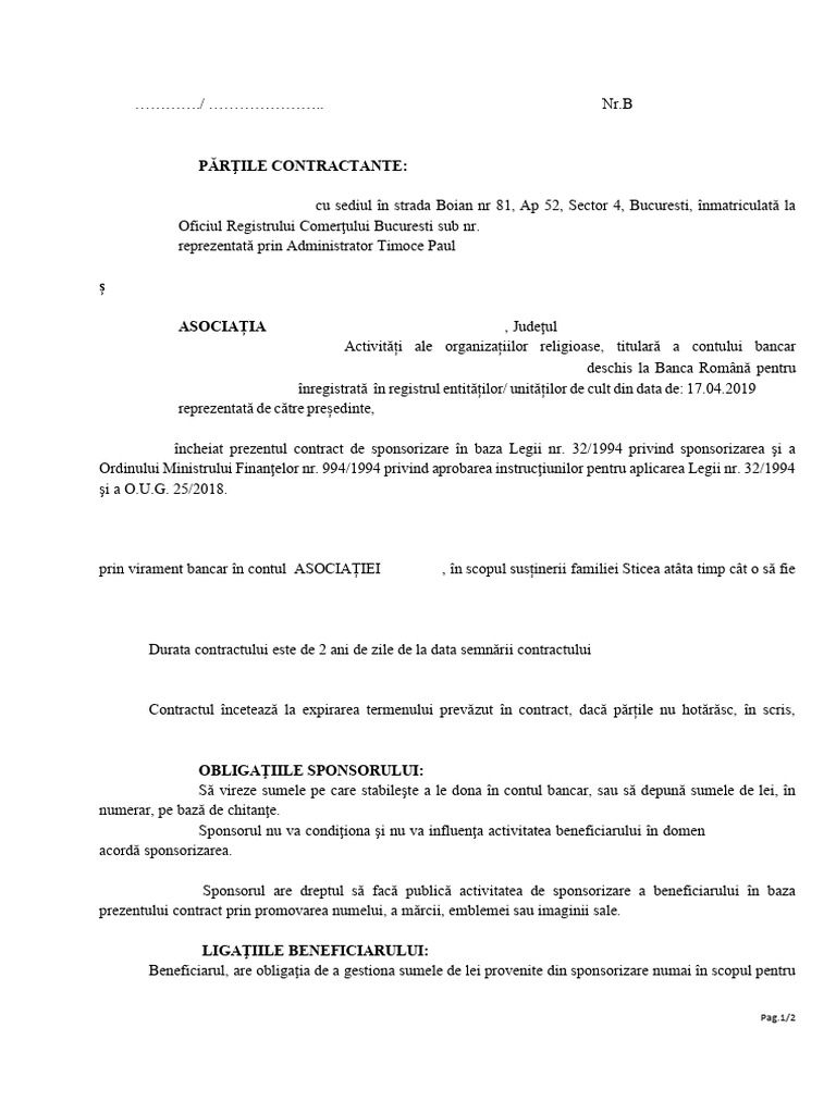 Contract Sponsorizare Kairos Semnat | PDF