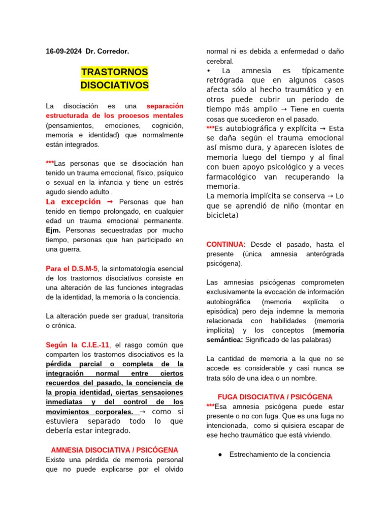 12. TRASTORNOS DISOCIATIVOS - NEUROSIS CONVERSIVA | PDF