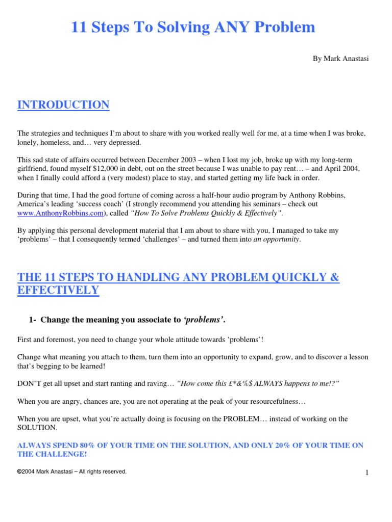 11 Steps To Solving ANY Problem | PDF | Psychological Concepts ...