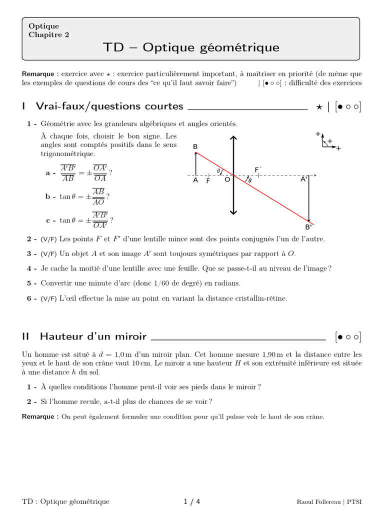 Chap2 TD Optique Geometrique | PDF