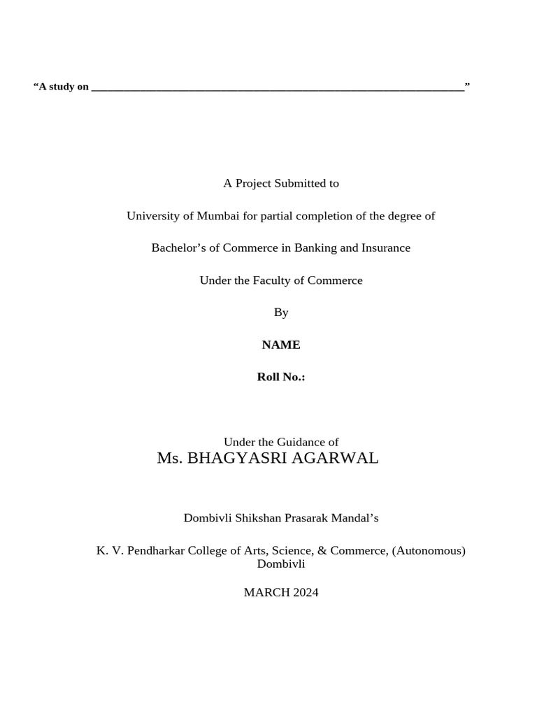 Initial Pages (Under The Project Guidance of Bhagyasri Agarwal) | PDF