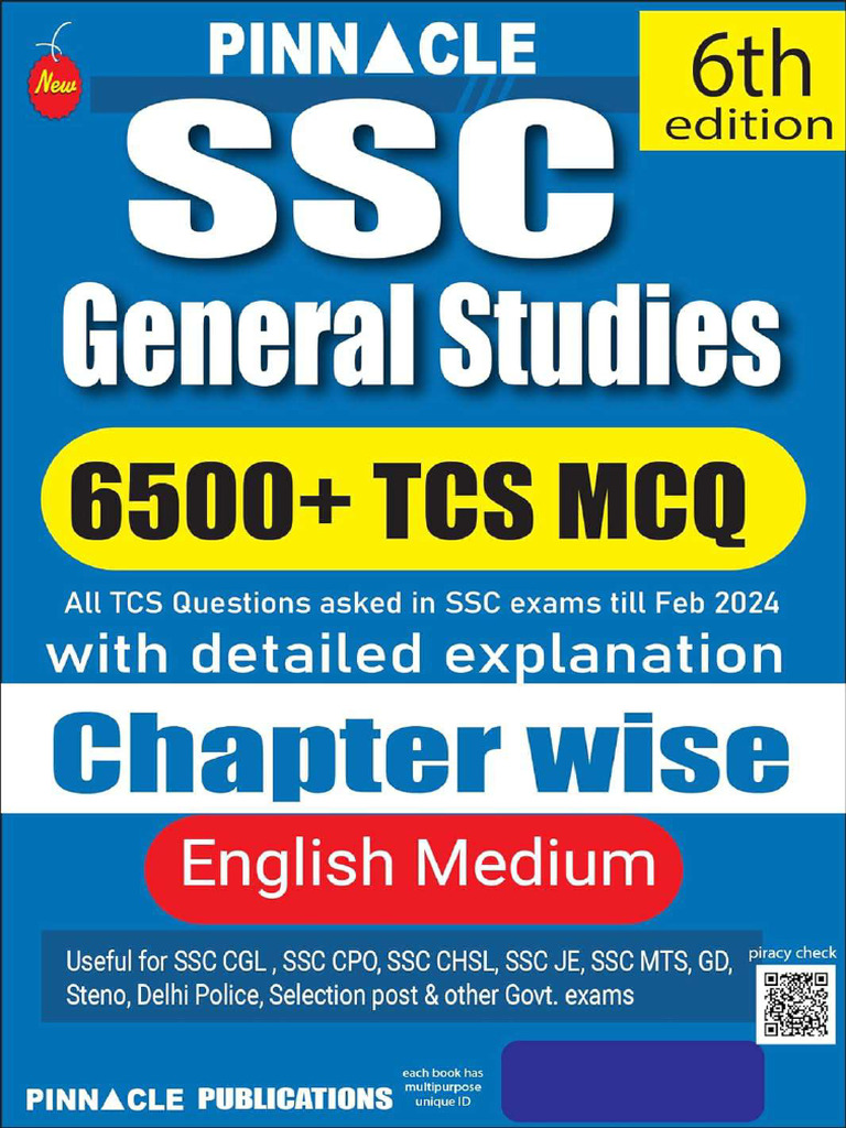 6500 TCS MCQ SSC General Studies 6th Edition 2024 English Medium Pinnacle | PDF